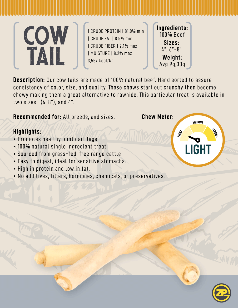 6-8" Cow Tails - Bulk Box